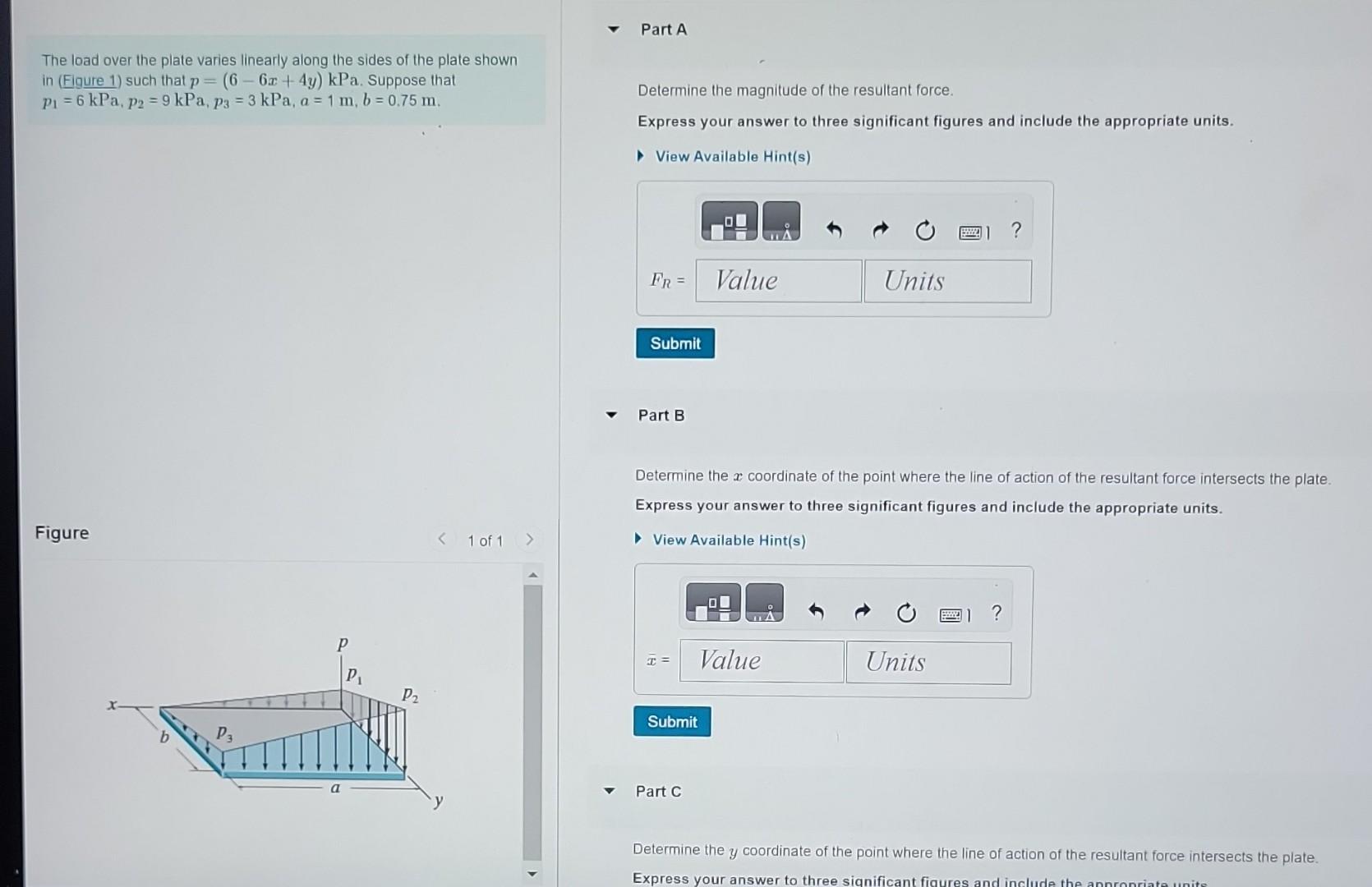 Solved The load over the plate varies linearly along the | Chegg.com