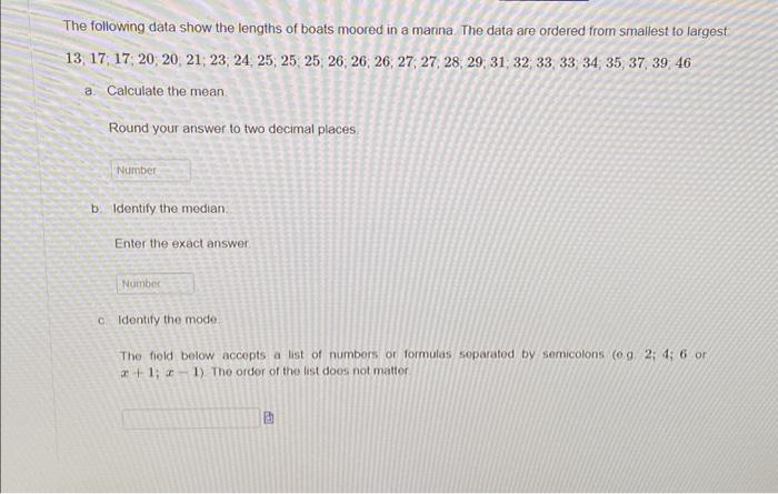 Solved The following data show the lengths of boats moored | Chegg.com