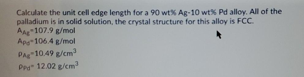 Solved Calculate the unit cell edge length for a 90 wt% | Chegg.com