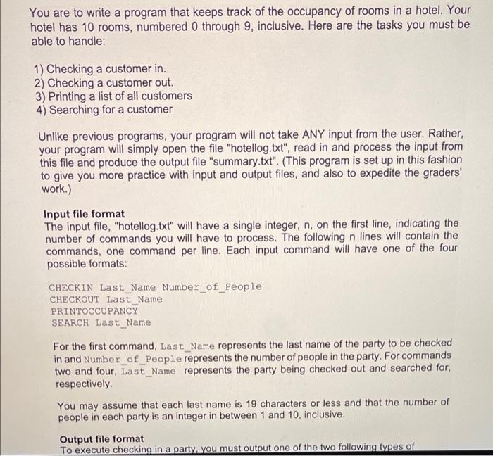 Solved You are to write a program that keeps track of the | Chegg.com