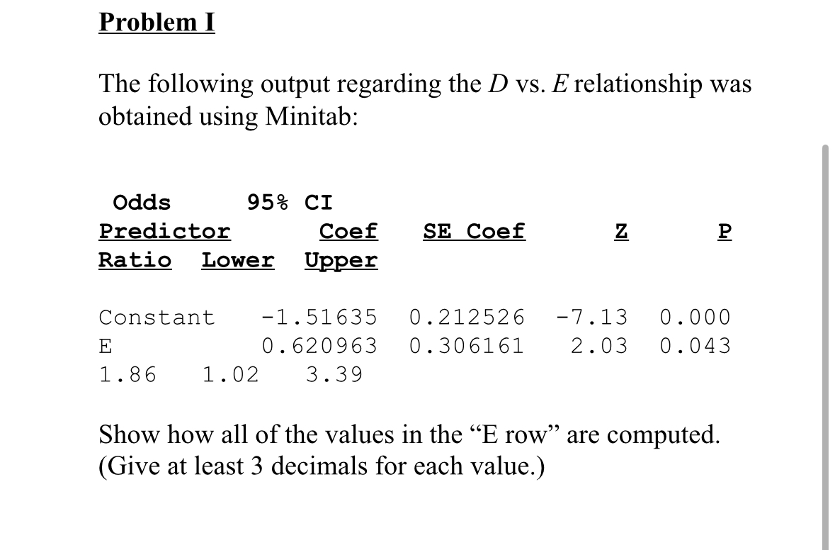 Solved Problem IThe following output regarding the D ﻿vs. E | Chegg.com
