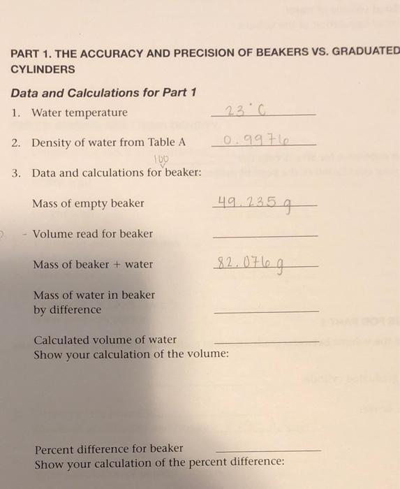 Solved PART 1. THE ACCURACY AND PRECISION OF BEAKERS VS. | Chegg.com