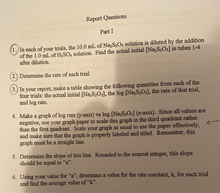 Solved Data Table for Part I Tube # Initial [Na2S2O3] Time | Chegg.com