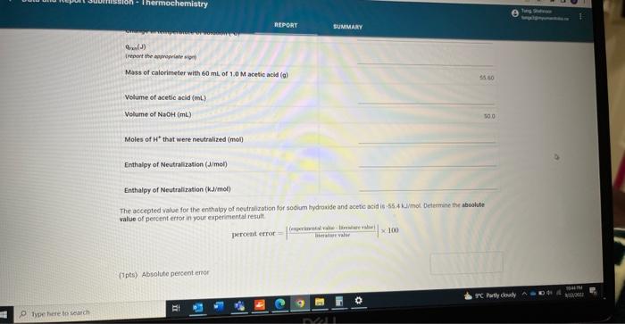 Report Sheet Part A: Enthalpy of neutralization | Chegg.com