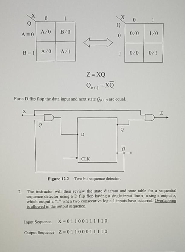 Experiment #12 Title: Two Bit Sequence Detectors | Chegg.com