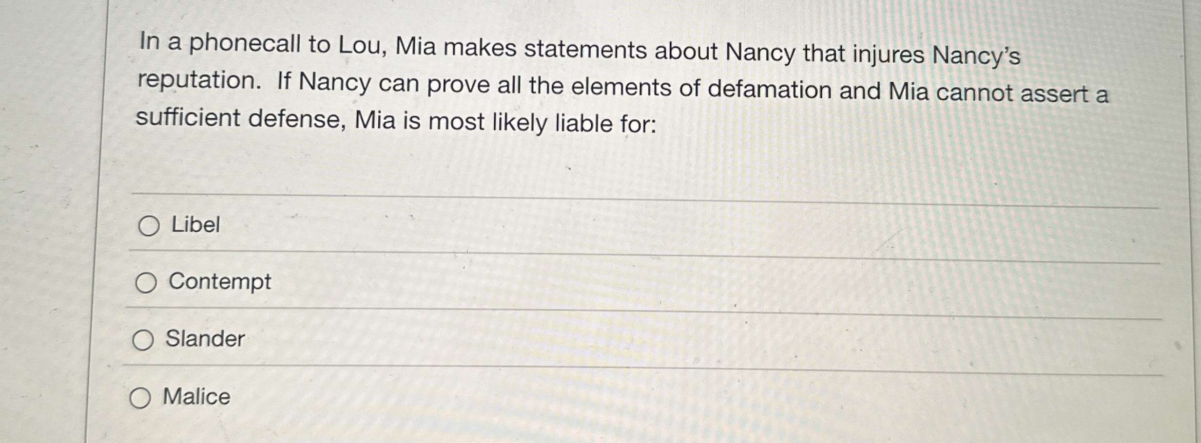 Solved In a phonecall to Lou, Mia makes statements about | Chegg.com