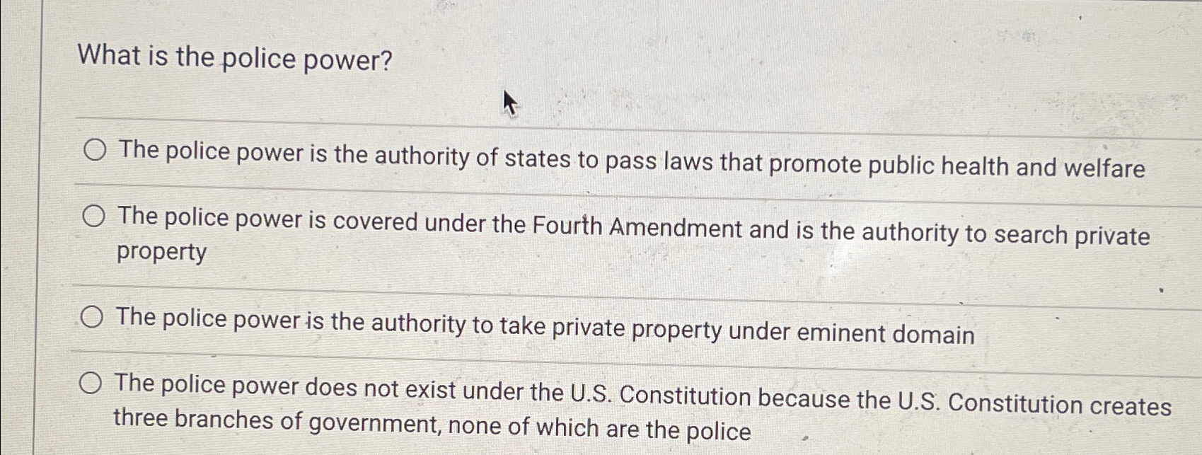 Solved What is the police power?The police power is the | Chegg.com