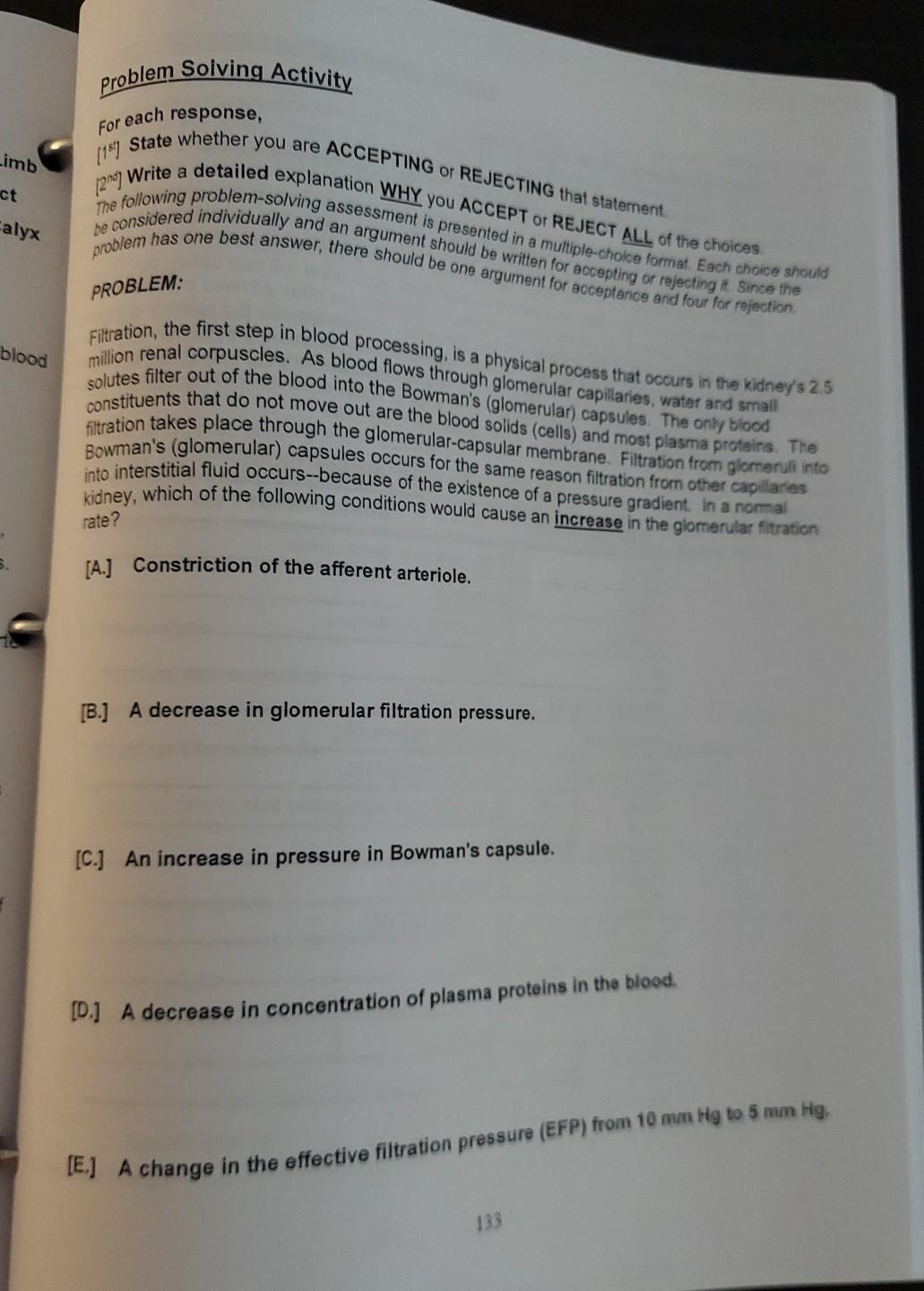 Solved Problem solving activity anatomy and physiology | Chegg.com