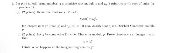 Solved 4. Let p be an odd prime number, g a primitive root | Chegg.com