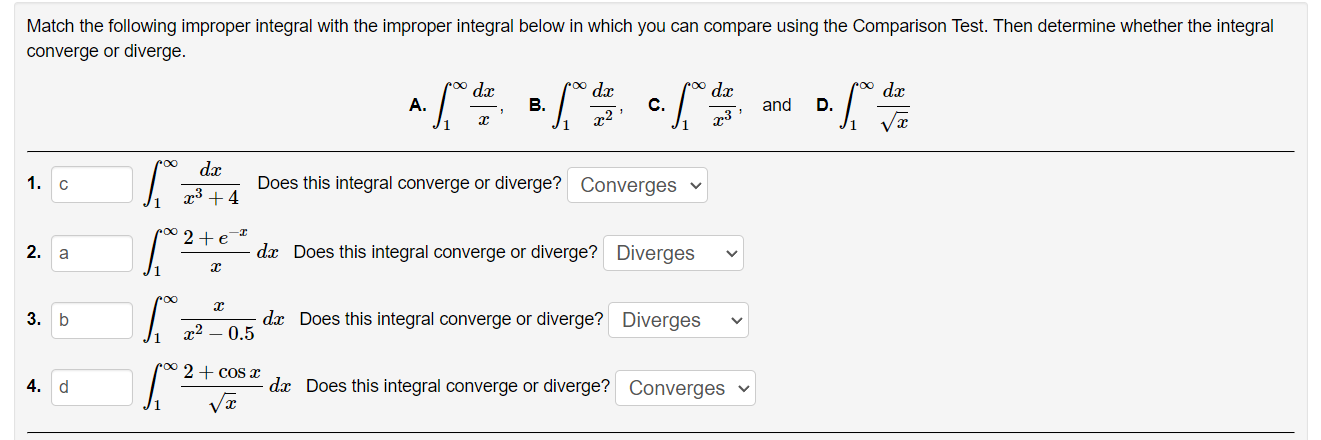 Solved Match the following improper integral with the | Chegg.com