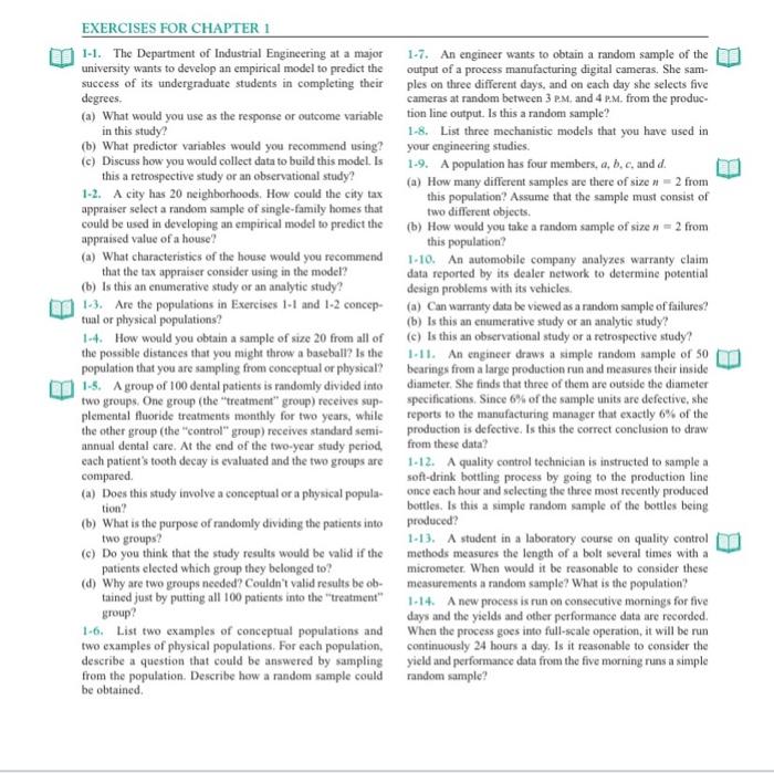 Solved EXERCISES FOR CHAPTER 1 1-1. The Department of | Chegg.com