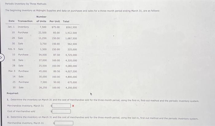 Solved Periodic Inventory by Three Methods The beginning | Chegg.com