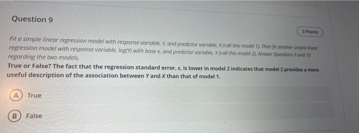 Solved Question 9 3 Points Fit a simple linear regression | Chegg.com