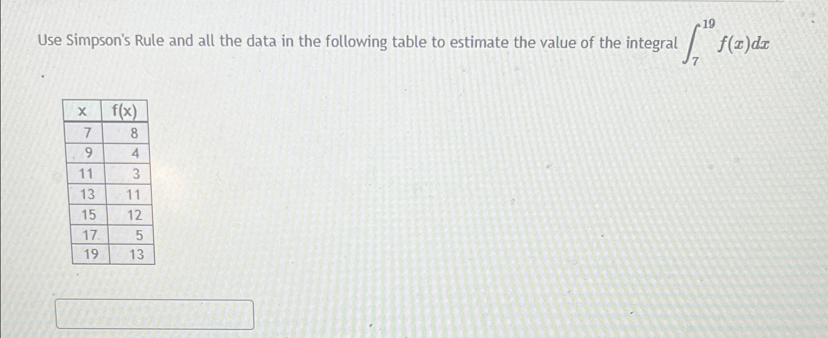 Use Simpson's Rule and all the data in the following | Chegg.com