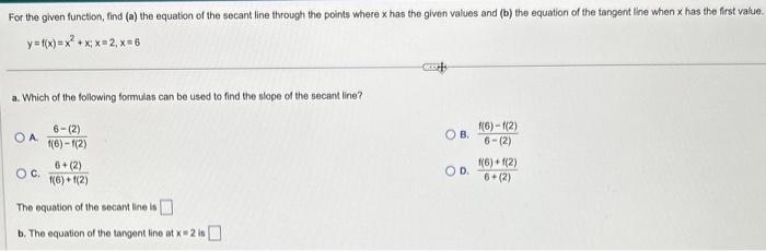 Solved For the given function, find (a) the equation of the | Chegg.com