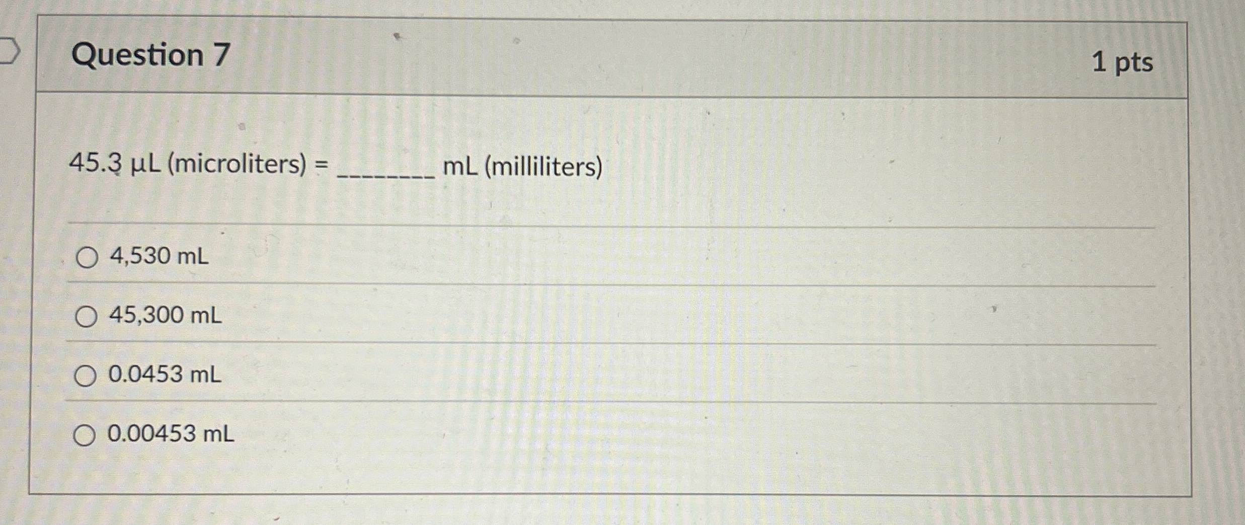 Solved Question 745.3 μL (microliters) =mL | Chegg.com