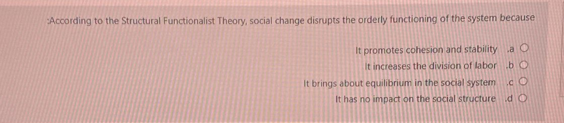 Solved According to the Structural Functionalist Theory, | Chegg.com