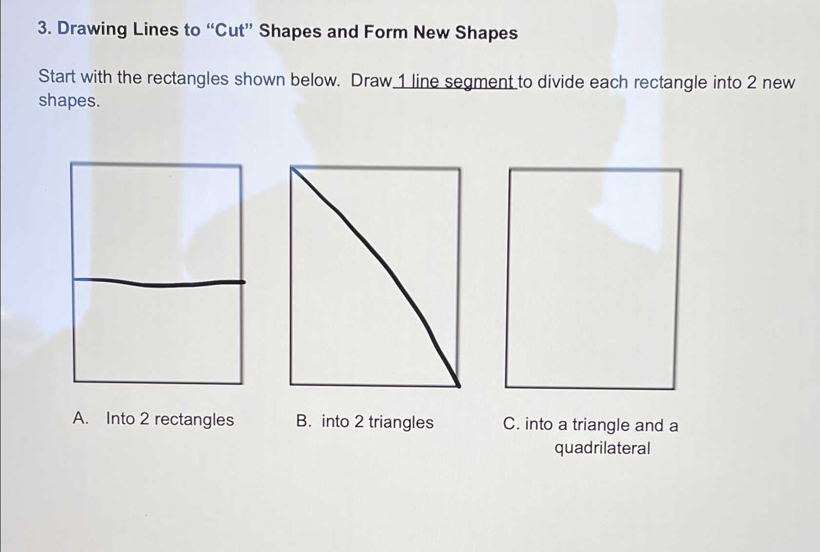 Solved Drawing Lines to "Cut" Shapes and Form New | Chegg.com