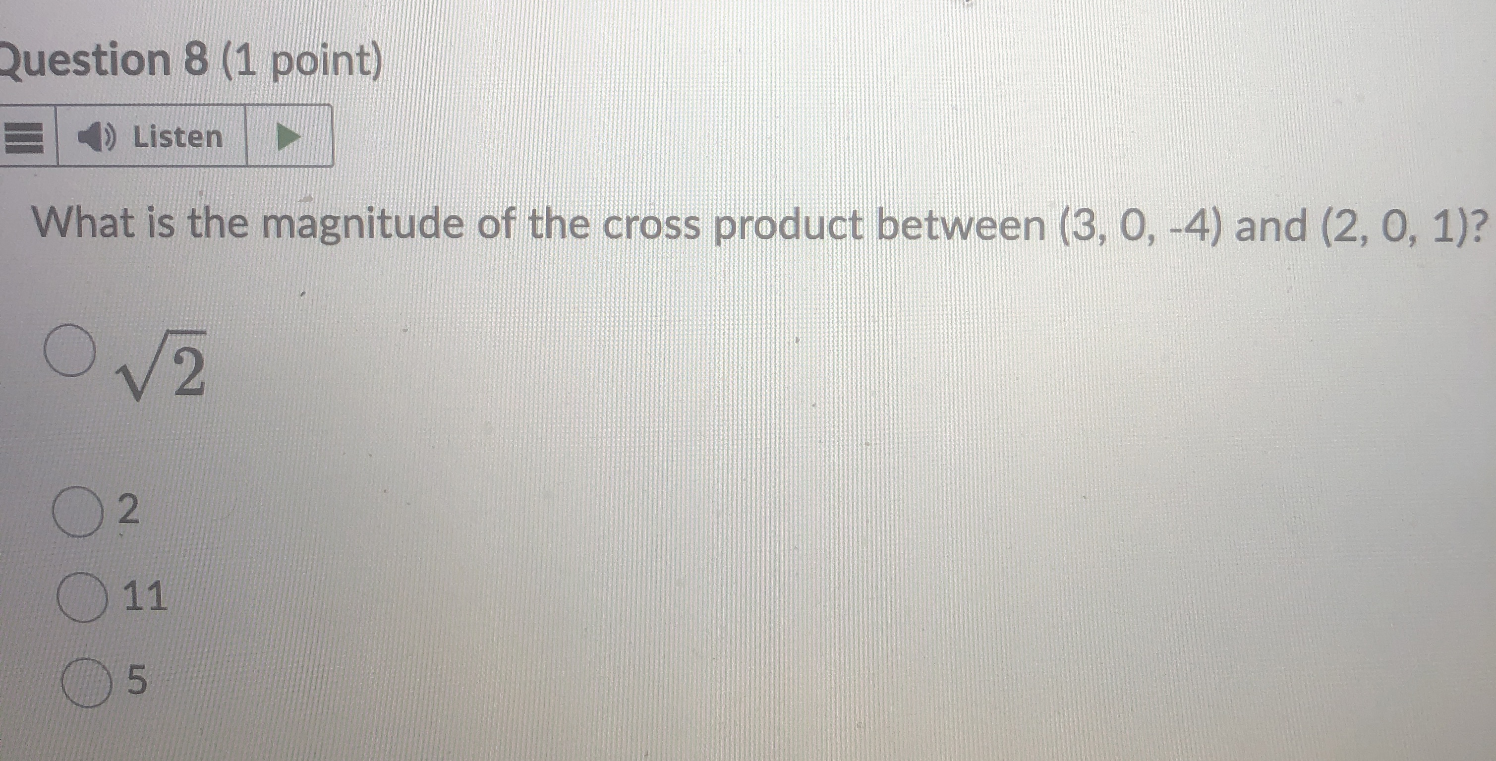 Solved Question 8 (1 ﻿point)What is the magnitude of the | Chegg.com