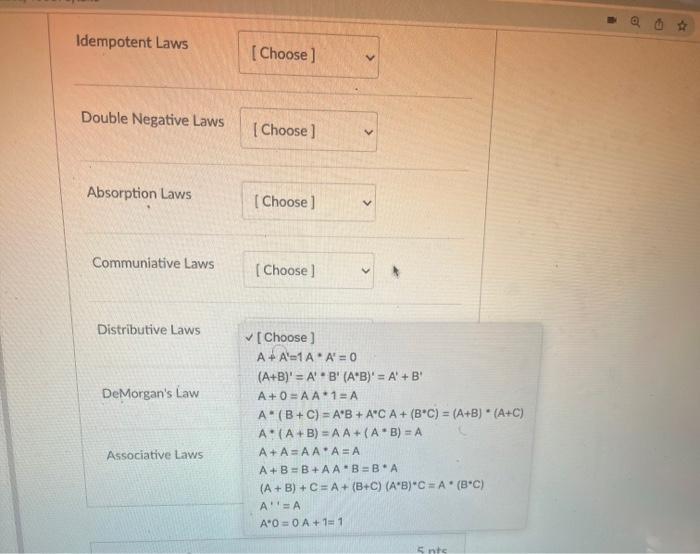 Solved Idempotent Laws Double Negative Laws Absorption Laws | Chegg.com