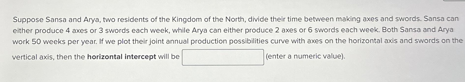 Solved Suppose Sansa and Arya, two residents of the Kingdom | Chegg.com Solved Suppose Sansa and Arya, two residents of the Kingdom | Chegg.com