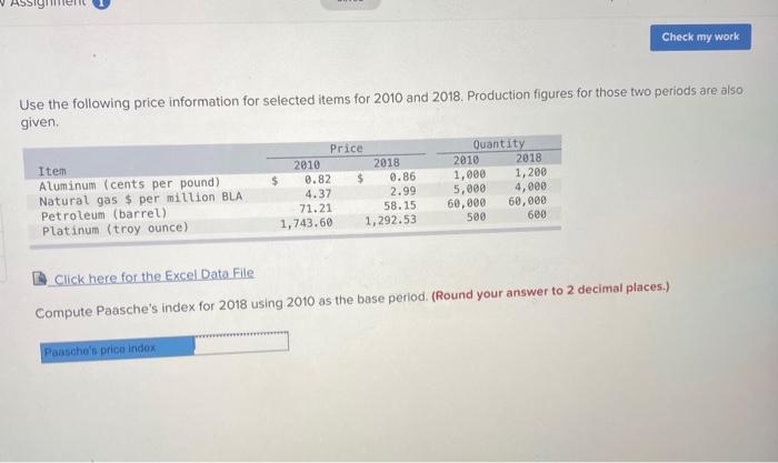 Solved Use the following price information for selected | Chegg.com