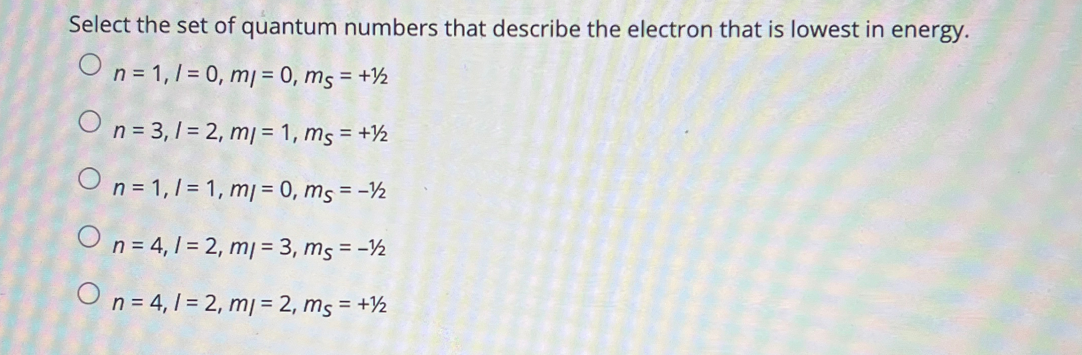Solved Select the set of quantum numbers that describe the | Chegg.com
