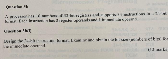 Solved A processor has 16 numbers of 32-bit registers and | Chegg.com