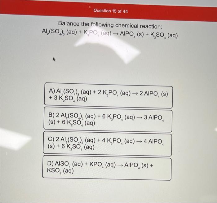 Solved Balance the following chemical reaction: | Chegg.com