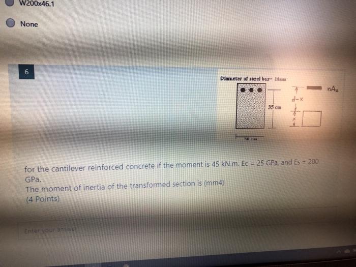 Solved W200x46.1 None 6 6 Diameter of steel ber- 18 DA, d- | Chegg.com