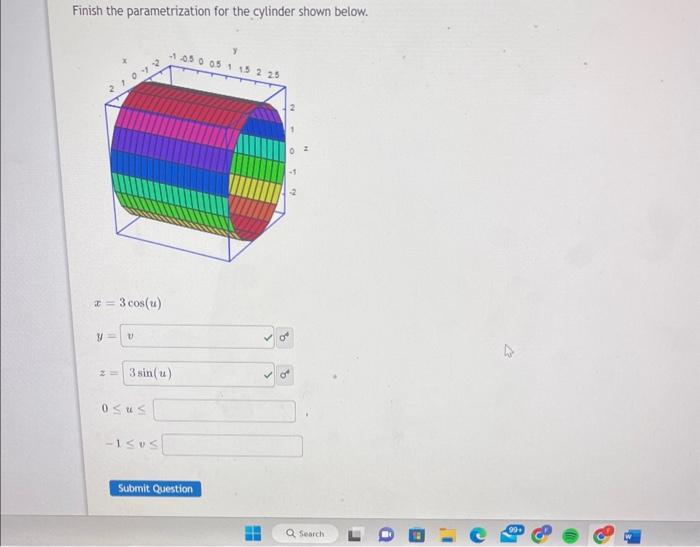 Solved Finish the parametrization for the cylinder shown | Chegg.com