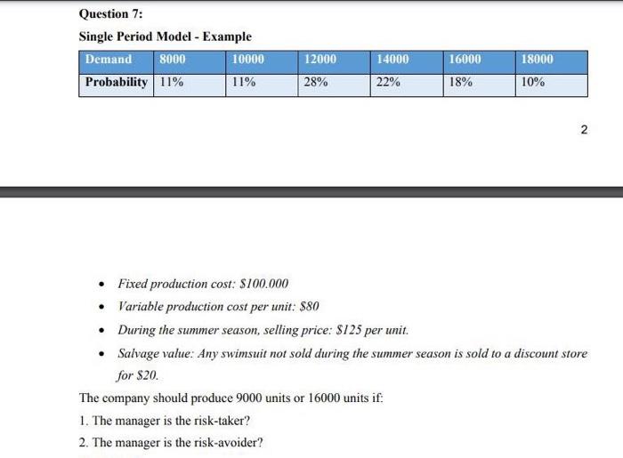 Solved Single Period Model - Example - Fixed production | Chegg.com
