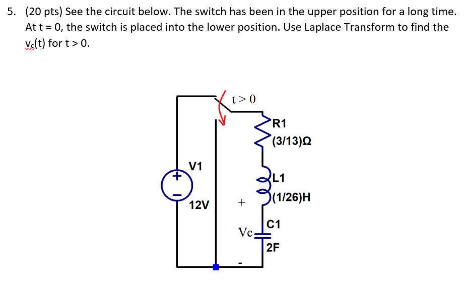 Solved (20pts) ﻿See the circuit below. The switch has been | Chegg.com
