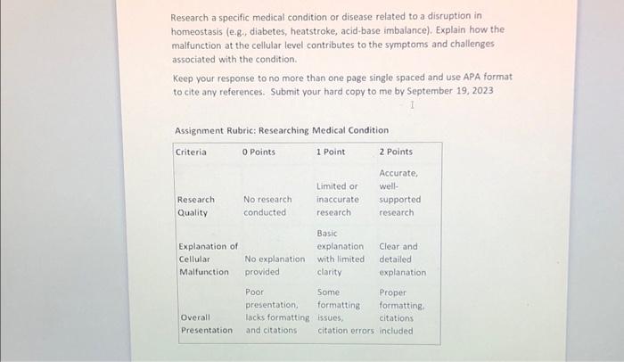 Solved Research a specific medical condition or disease | Chegg.com