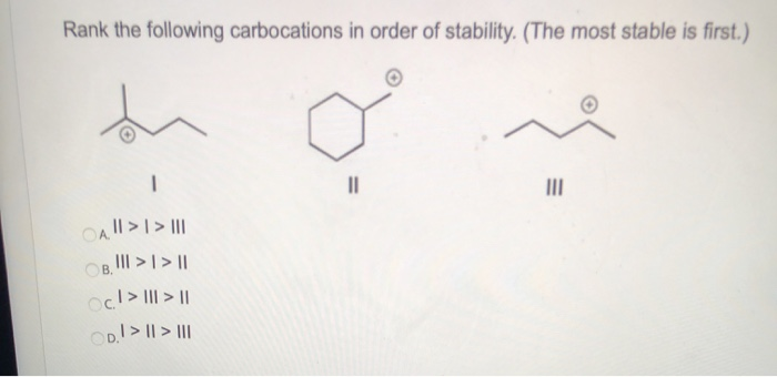 Solved Rank the following carbocations in order of stability | Chegg.com