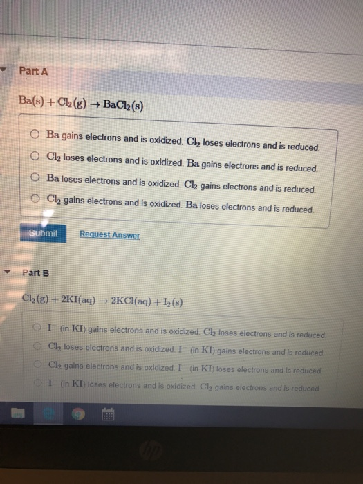 Solved Part A Ba(s) + Cl2(g) + BaCl2 (s) O Ba gains | Chegg.com