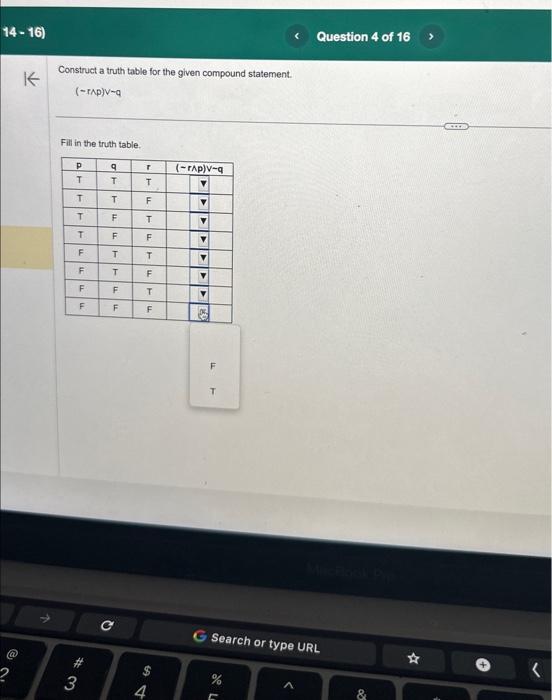 Solved Construct A Truth Table For The Given Compound 6807