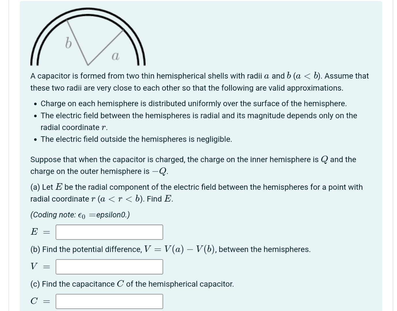 Solved A capacitor is formed from two thin hemispherical | Chegg.com