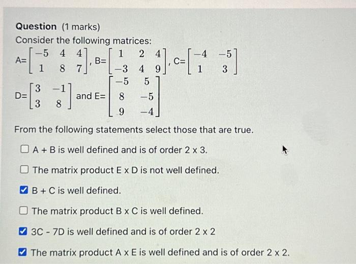 Solved Consider the following matrices: | Chegg.com