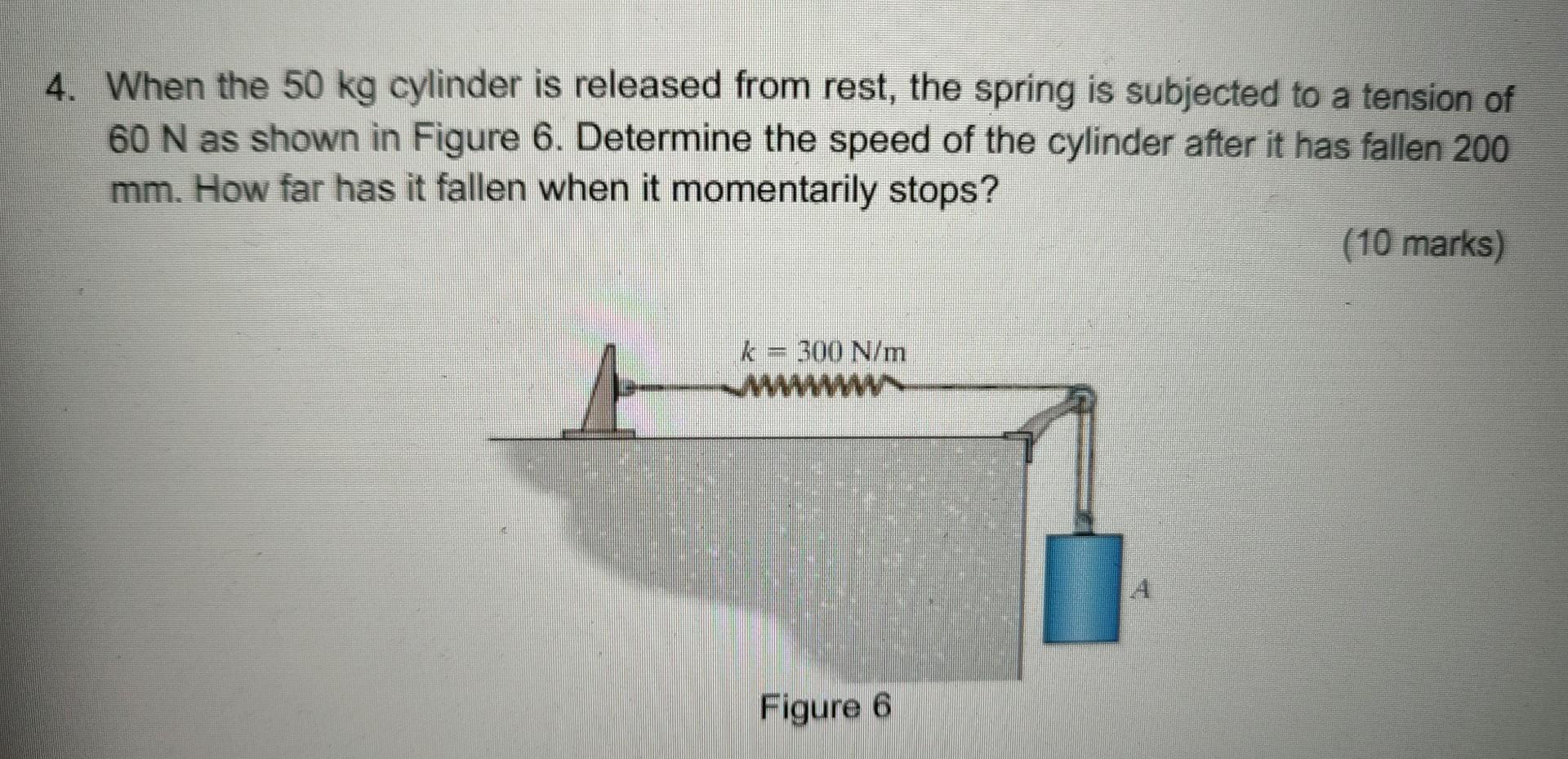 Solved When the 50 kg cylinder is released from rest, the | Chegg.com