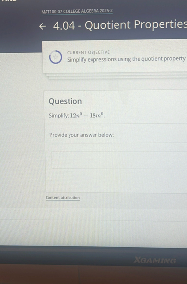 Solved MAT100-07 ﻿COLLEGE ALGEBRA 2025-24.04 - ﻿Quotient | Chegg.com