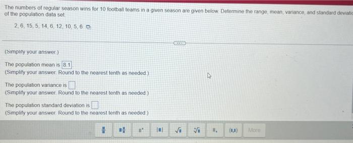 Solved The numbers of regular season wins for 10 football | Chegg.com