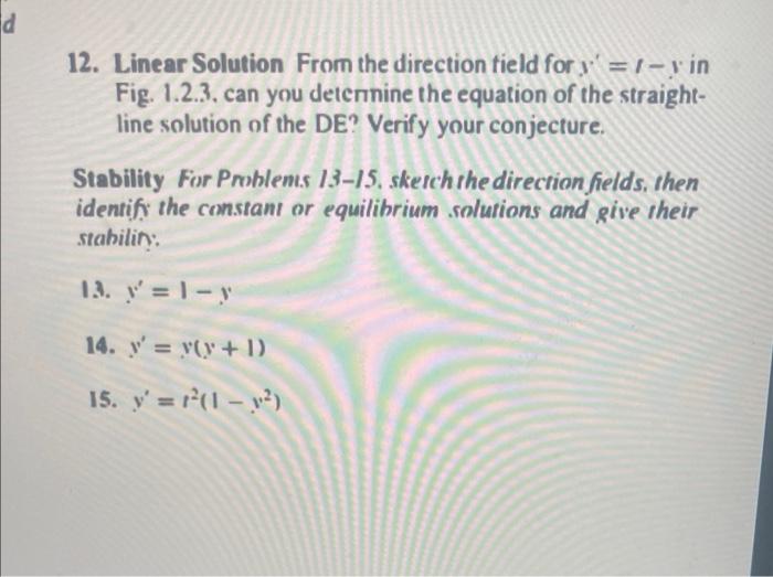 Solved 12. Linear Solution From the direction field for | Chegg.com