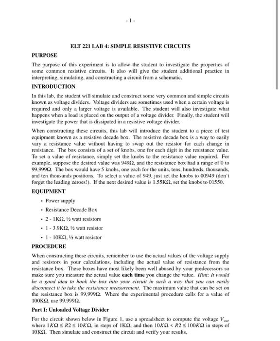 Part II: Loaded Voltage Divider For the circuit | Chegg.com