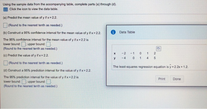 Solved Using the sample data from the accompanying table, | Chegg.com