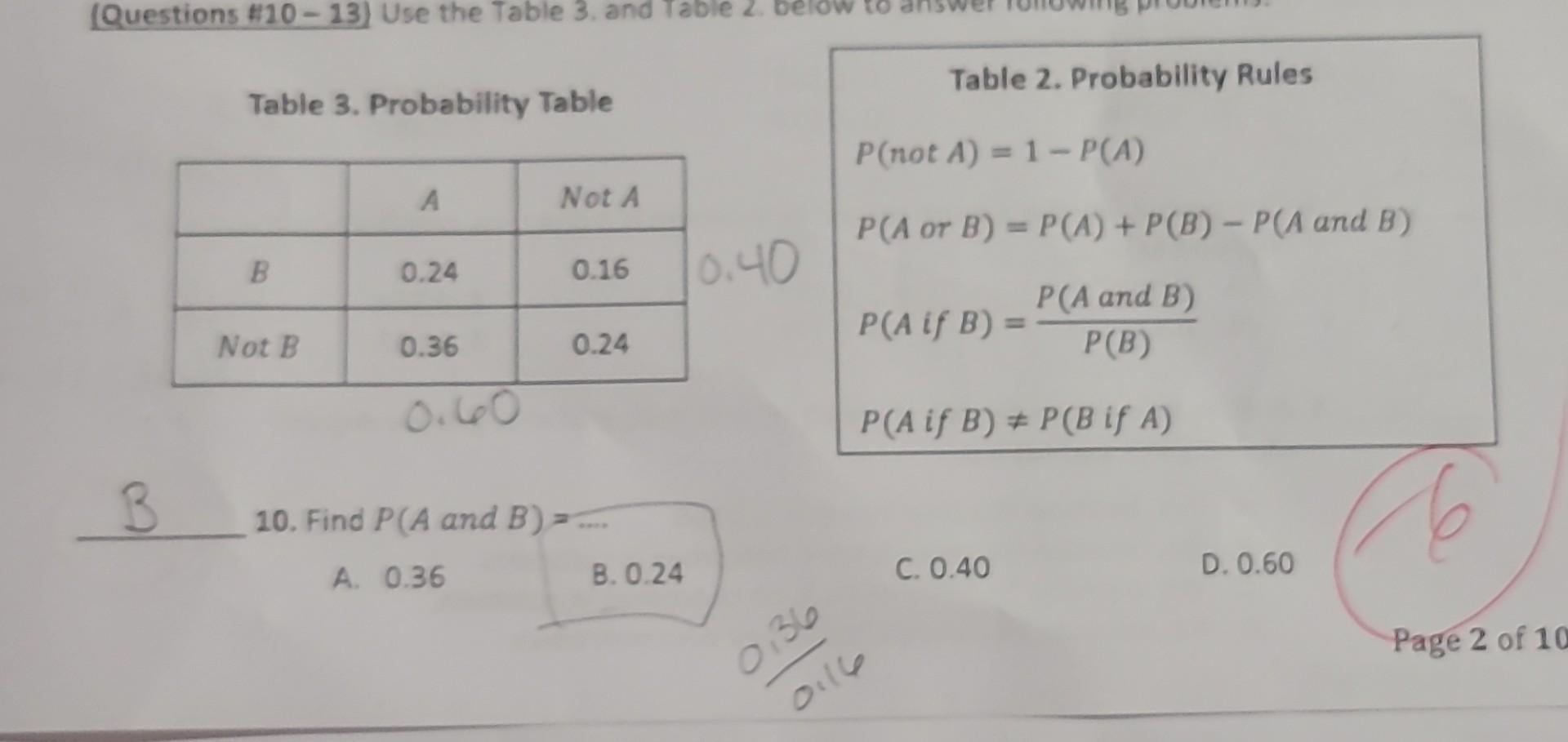Solved (Questions # 10-13) Use the Table 3. and Table 2. | Chegg.com