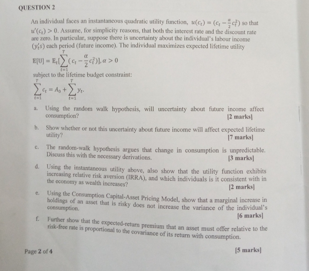 Solved QUESTION 2An individual faces an instantaneous | Chegg.com
