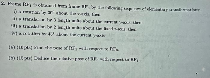 Solved 2. Frame RF1 is obtained from frame RF0 by the | Chegg.com