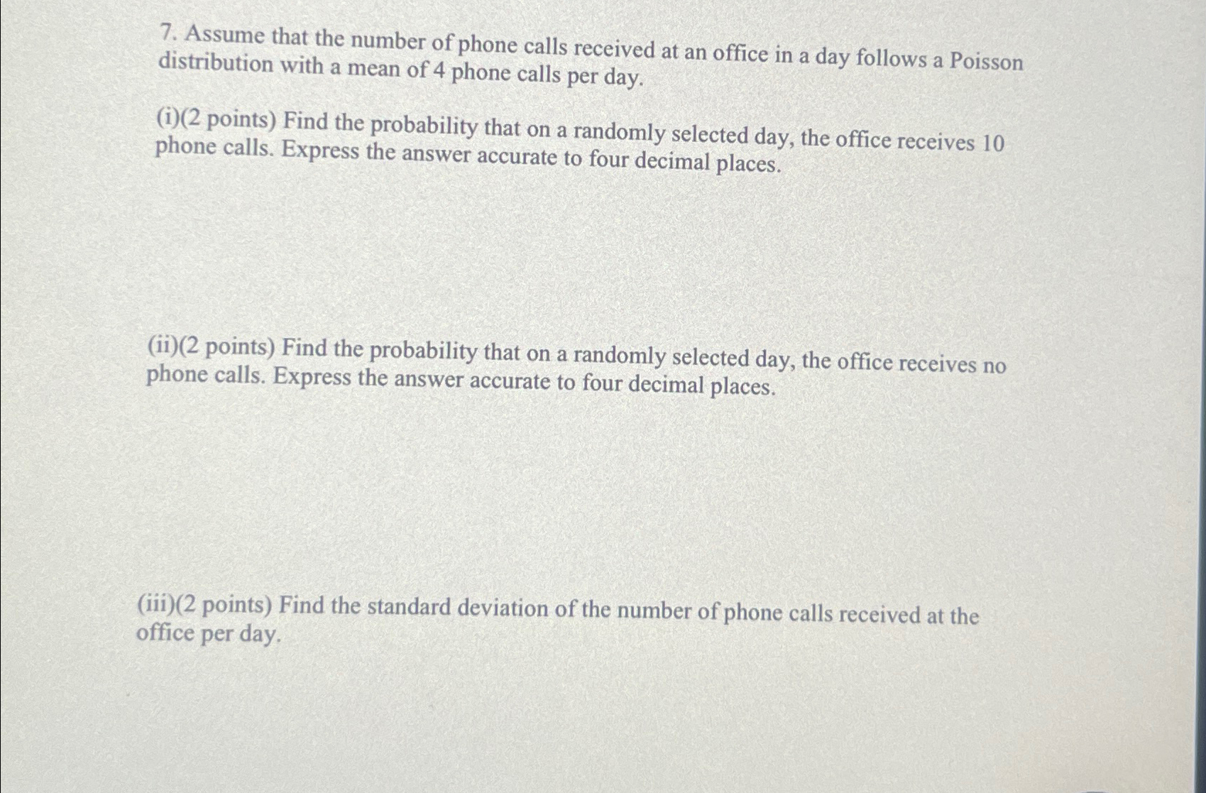 Solved Assume that the number of phone calls received at an | Chegg.com