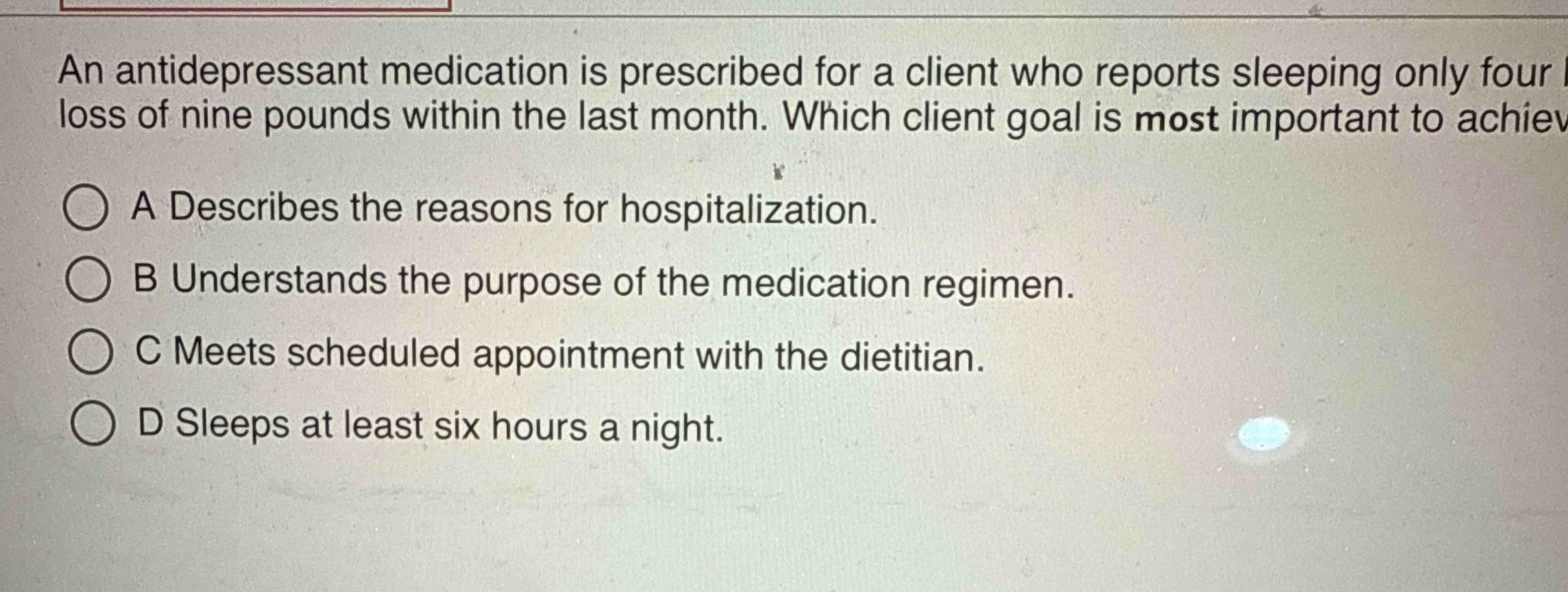 Solved An antidepressant medication is prescribed for a | Chegg.com